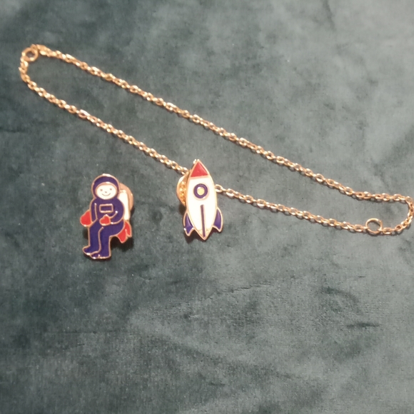 Accessories | Astronaut And Rocket Pins With Chain | Poshmark